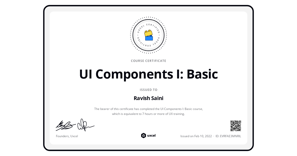 Uxcel Course Certificate of Completion | Uxcel